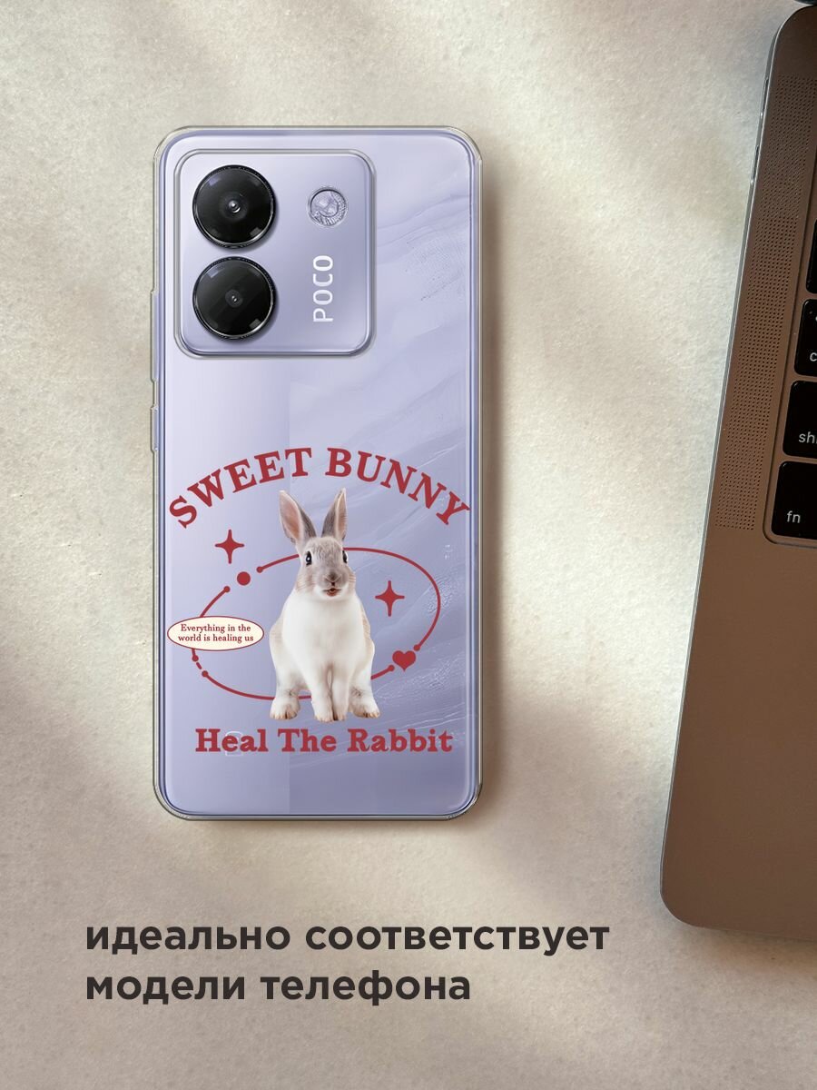 Чехол на Poco M7 Pro / Поко М7 Про с принтом "Heal the rabbit", прозрачный — фото 1