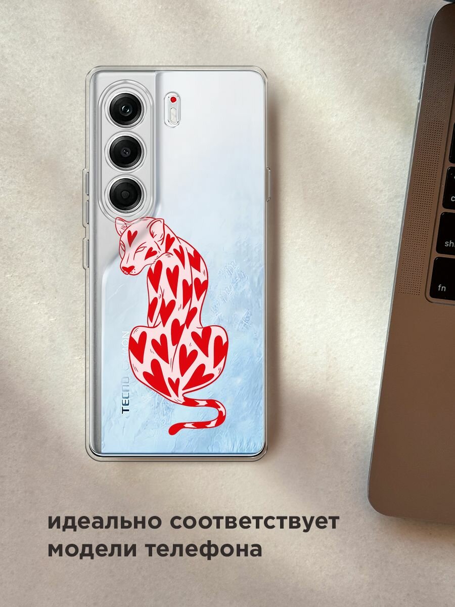 Чехол на Tecno Camon 40 Pro 5G / Текно Камон 40 Про 5G с принтом "Heart panther 2 - 14 февраля", прозрачный — фото 1