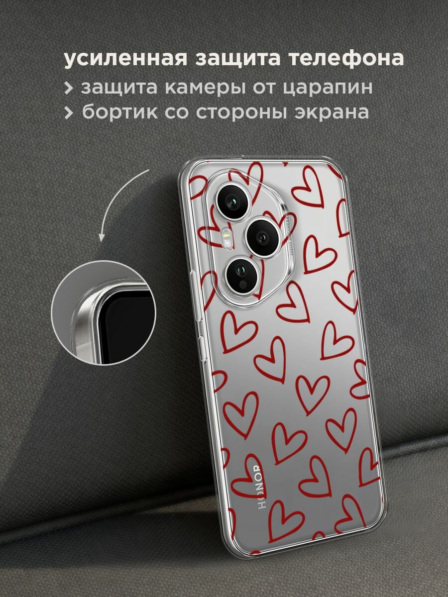Чехол на Honor 400 Pro / Хонор 400 Про с принтом "Little hearts doodles 2 - 14 февраля", прозрачный — фото 1