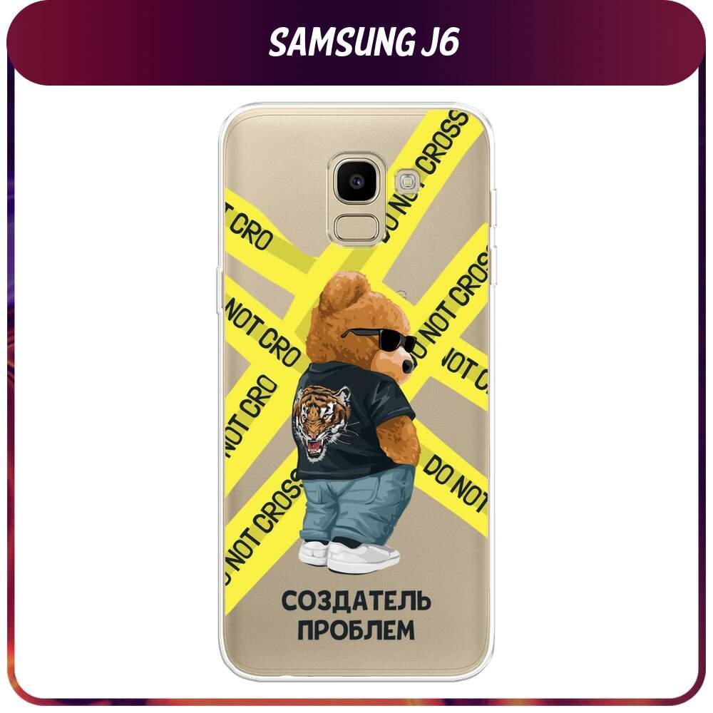 Чехол на Samsung Galaxy J6 2018 / Самсунг Галакси Джей 6 2018 с принтом "Создатель проблем - 23 февраля", прозрачный