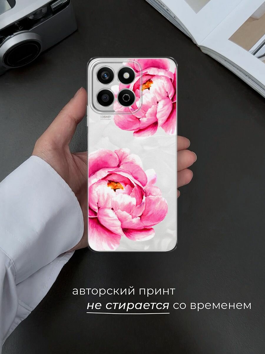 Чехол на Honor X7c / Хонор X7c с принтом "Open peonies", прозрачный — фото 1