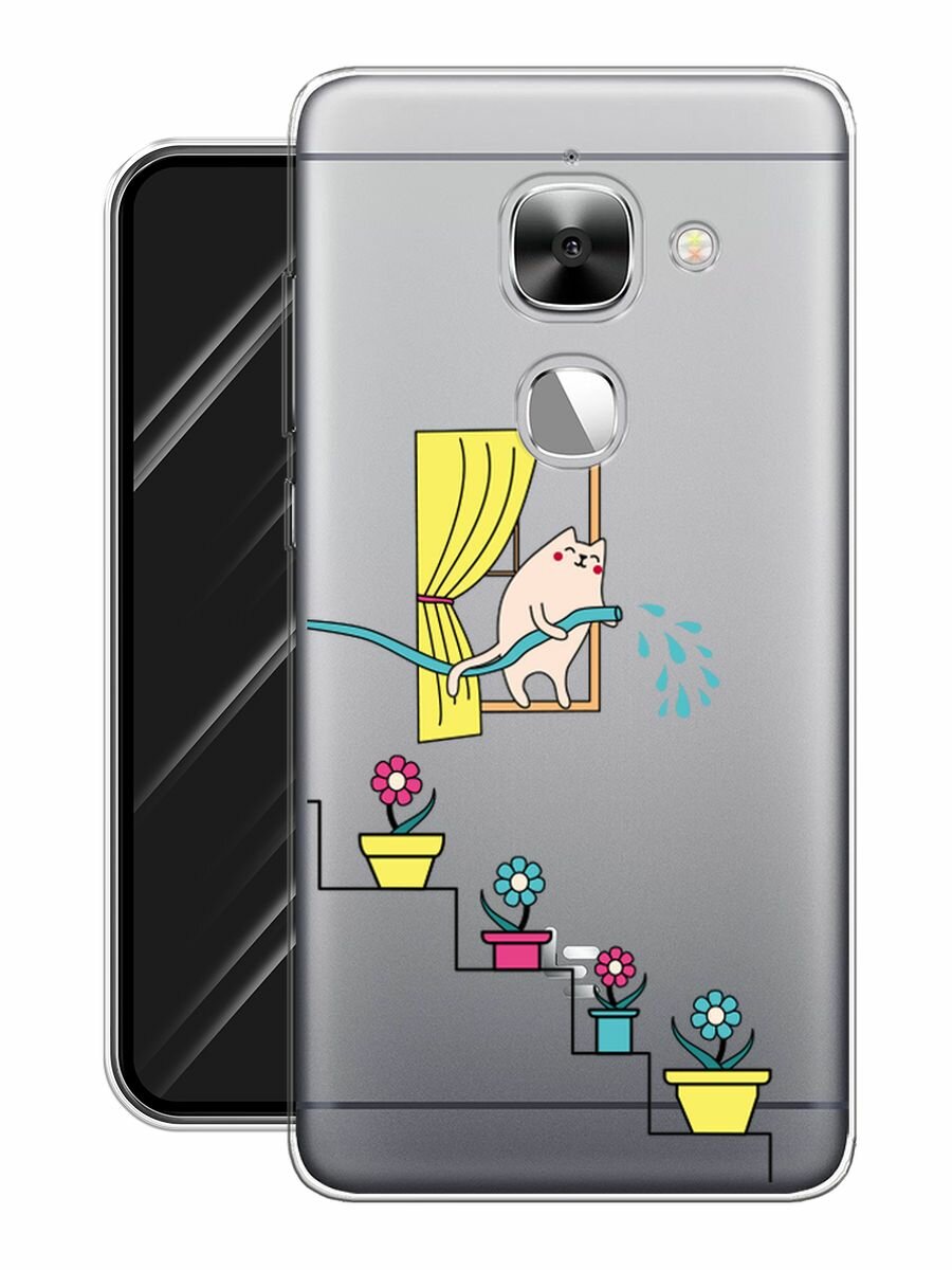 Чехол на LeEco Le 2/2 pro / Лееко Ле 2/2 про с принтом Занятой котик, прозрачный — фото 1