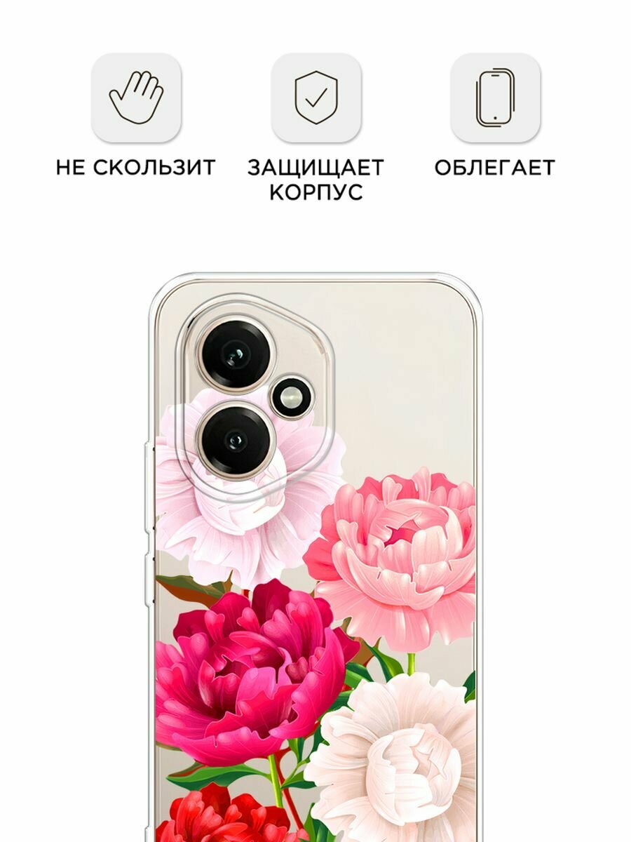 Чехол на Honor 400 / Хонор 400 с принтом "Большие пионы", прозрачный — фото 1