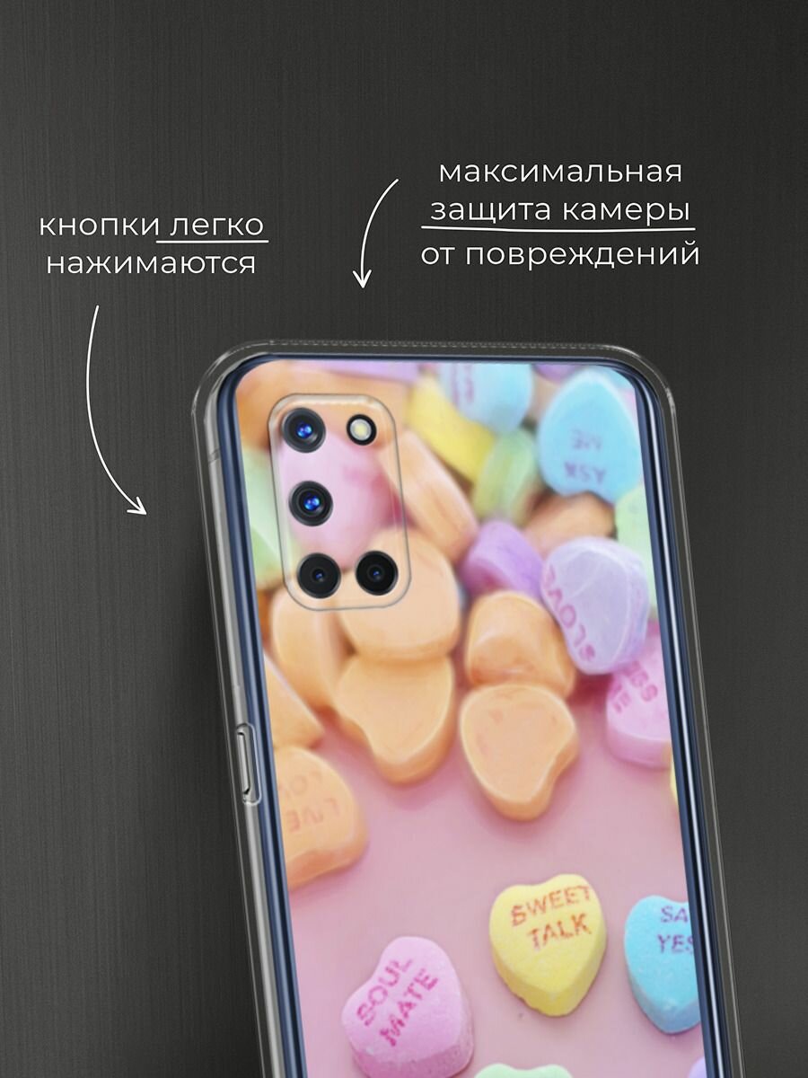 Чехол на Oppo A52/A72 / Оппо A52/A72 с принтом "Конфетки сердечки 2" — фото 1