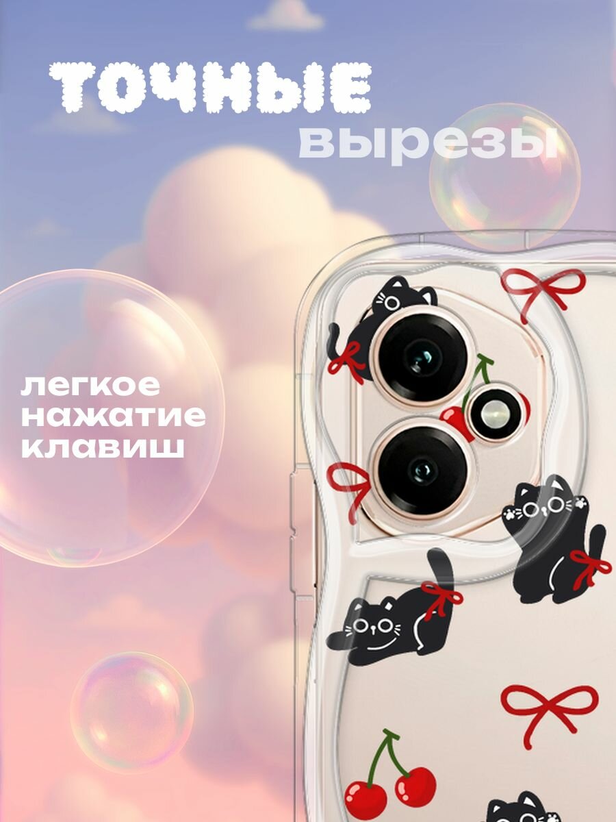 Чехол на Honor 400 / Хонор 400 с принтом "Котик, вишня и бантики" — фото 1