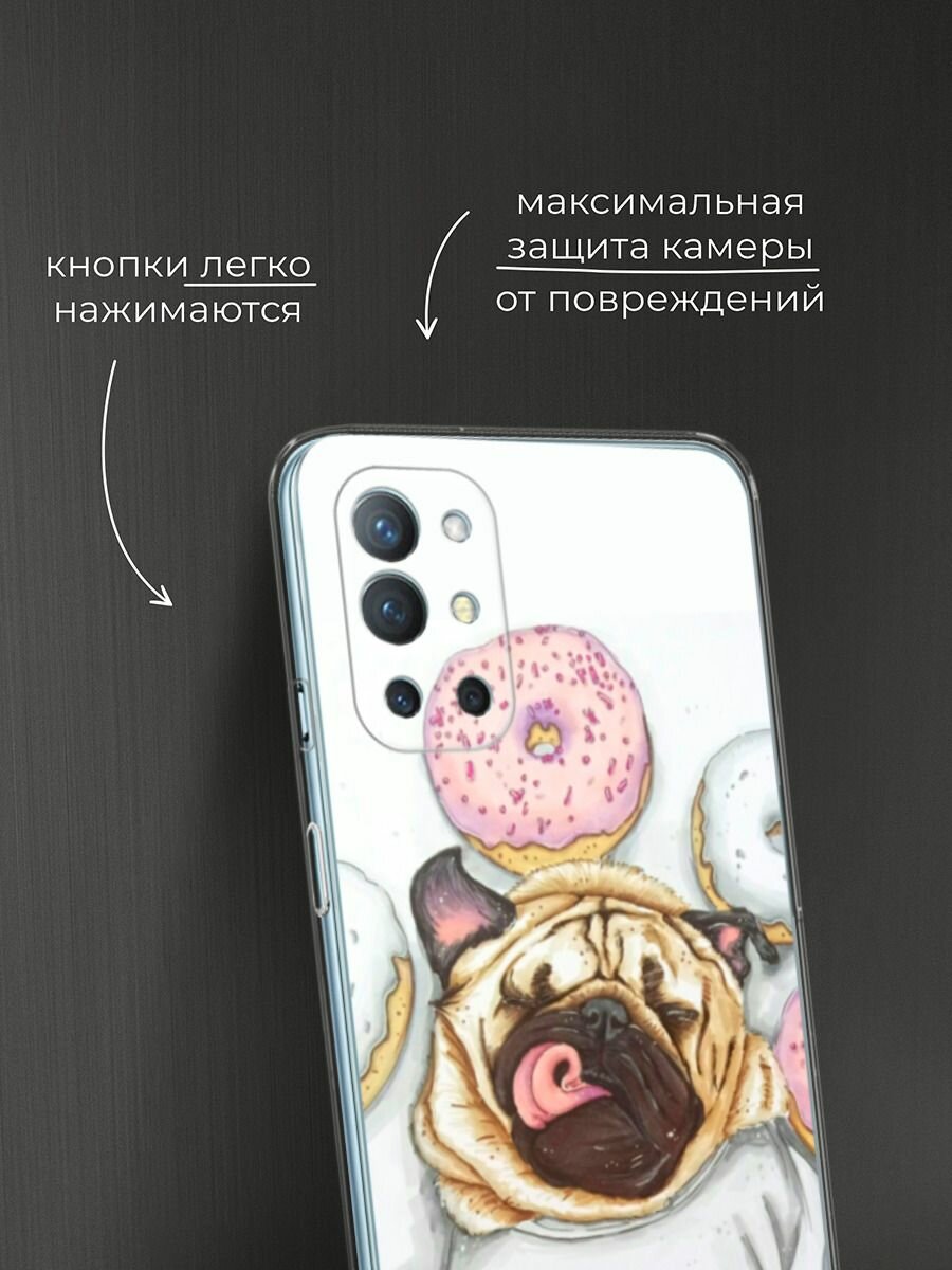 Чехол на OnePlus 9R / ВанПлас 9R с принтом "Счастливый мопс" — фото 1