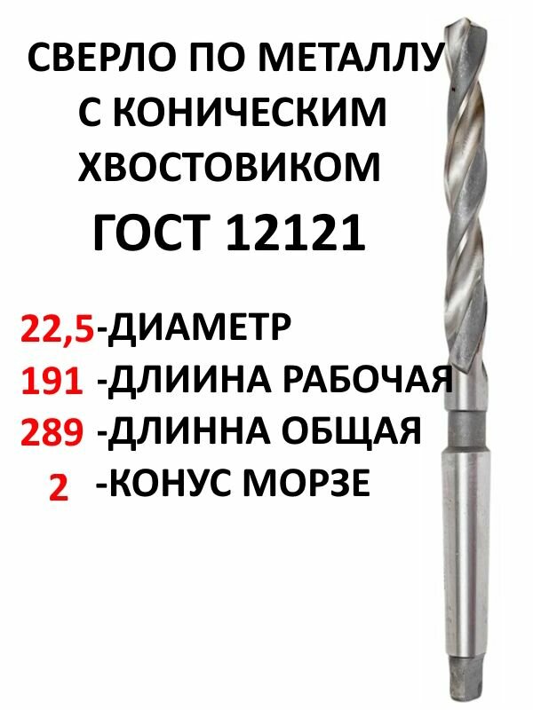 Сверло по металлу 22,5 мм конический хвостовик, длинная серия