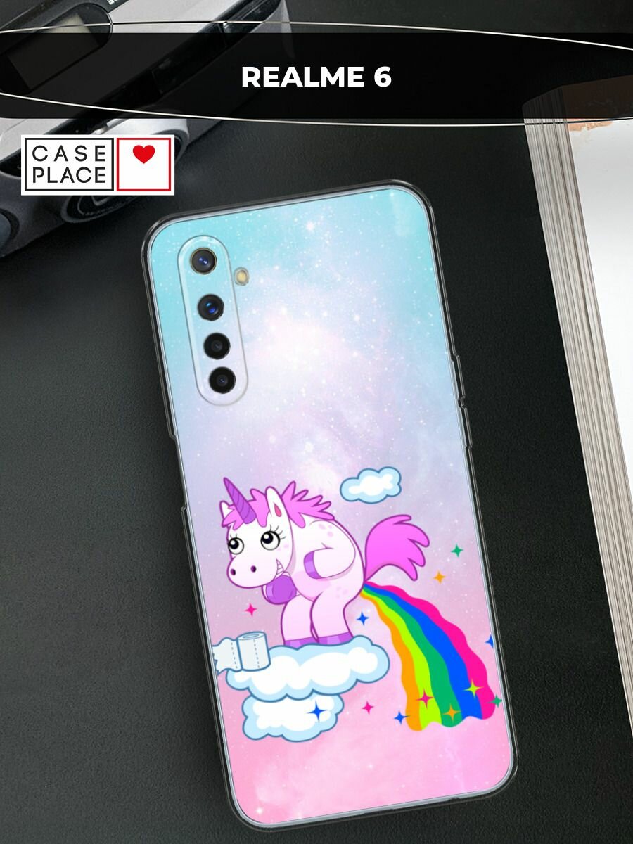 Силиконовый чехол на Realme 6 / Реалми 6 с принтом "Единорог какает"