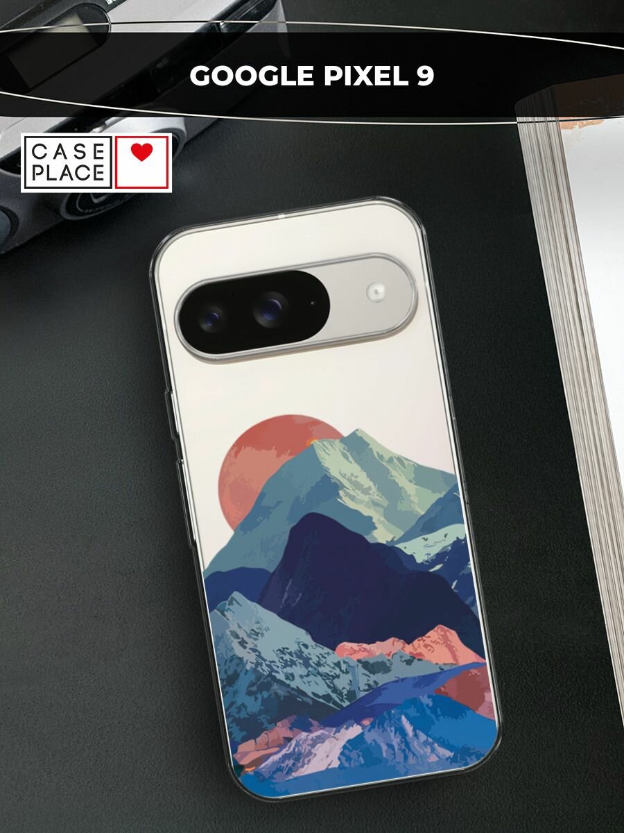 Чехол на Google Pixel 9 / Гугл Пиксель 9 с принтом "Закат в снежных горах", прозрачный