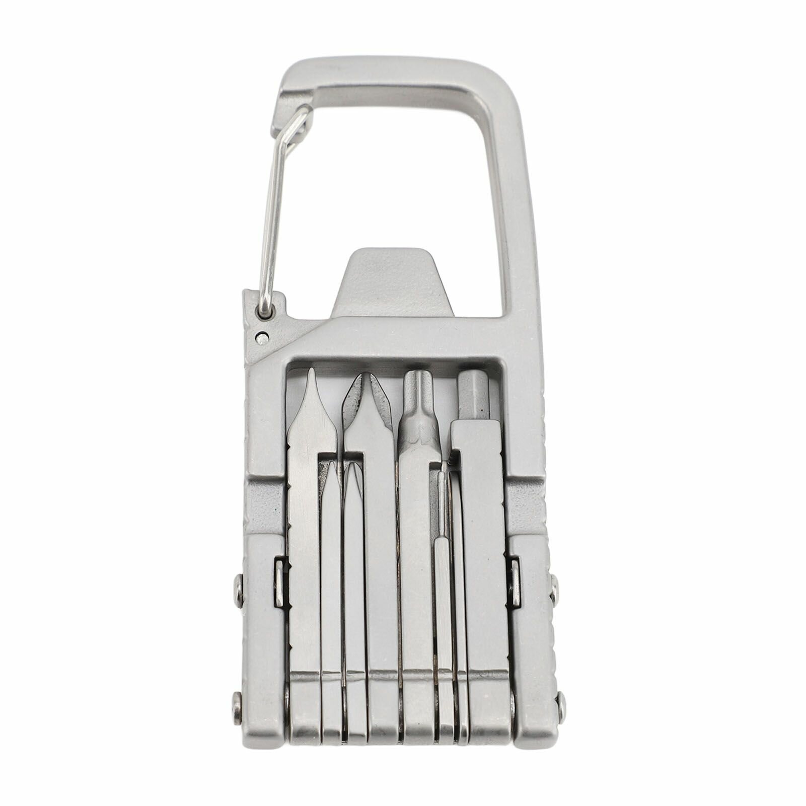 Многофункциональный брелок из нержавеющей стали 13-в-1, включающий дрель, плоскогубцы, открывалку для бутылок, отвертку и приспособление для извлечения телефонных карт.