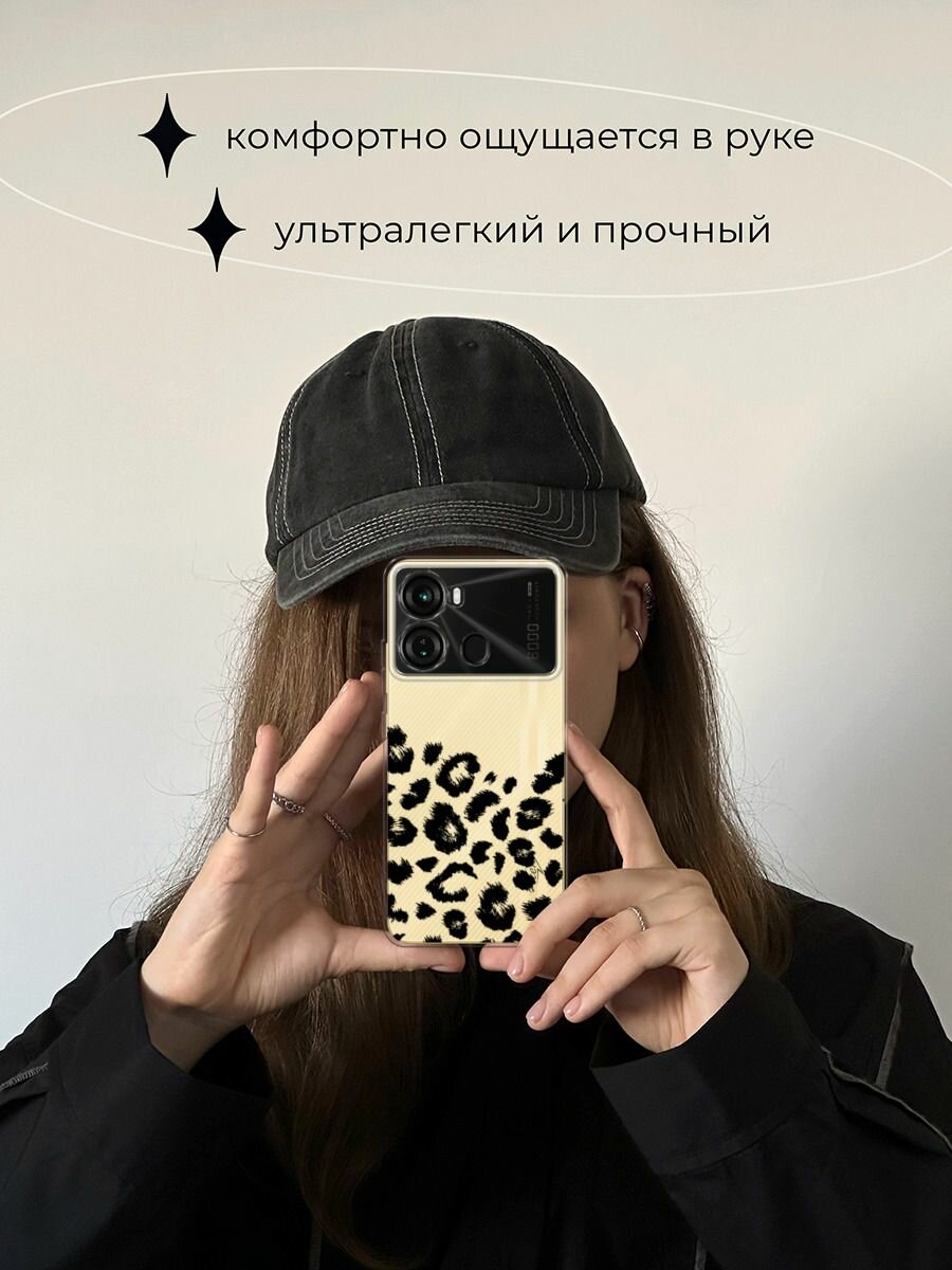 Чехол на Itel P40 / Ител P40 с принтом "Окрас леопарда фон черный", прозрачный — фото 1