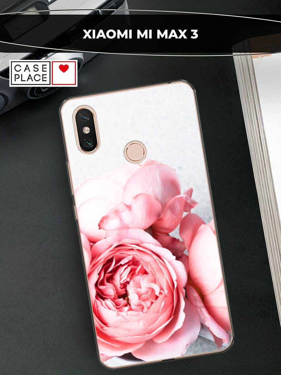 Чехол на Xiaomi Mi Max 3 / Сяоми Ми Макс 3 с принтом "Пионы на белом"