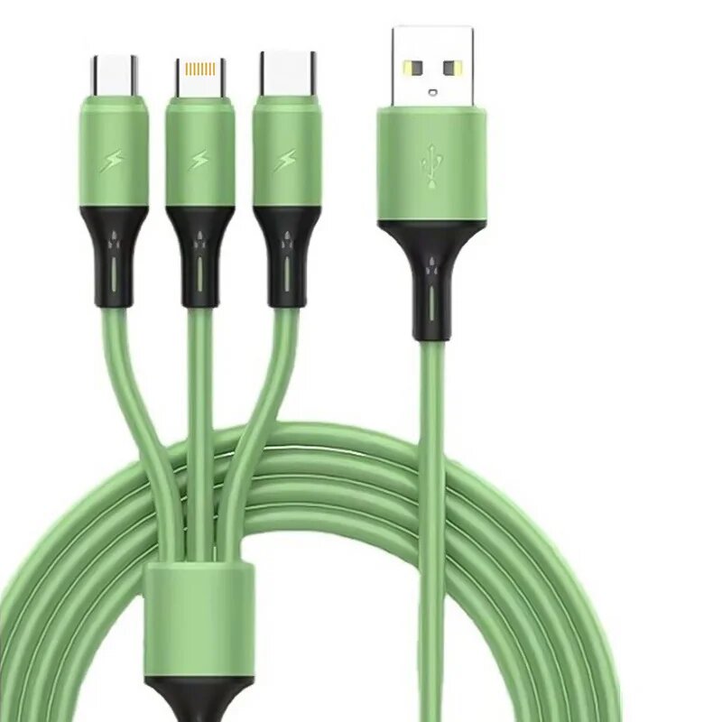 USB-кабель из силикагеля 3 в 1, шнур для быстрой зарядки данных для Iphone, Samsung, Huawei, Xiaomi, многопортовый провод для нескольких устройств зарядки