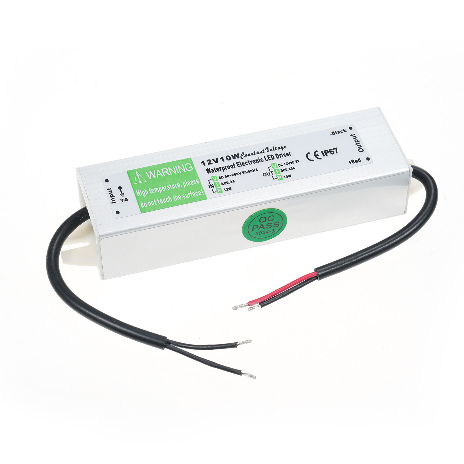 LED Driver IP67 AC 90V-250V to DC 12V 10W 0.83A Aluminum Alloy Shell Waterproof Switch Power Supply Transformer Adapter for LED Strip Light Outdoor Lightbox Signboard