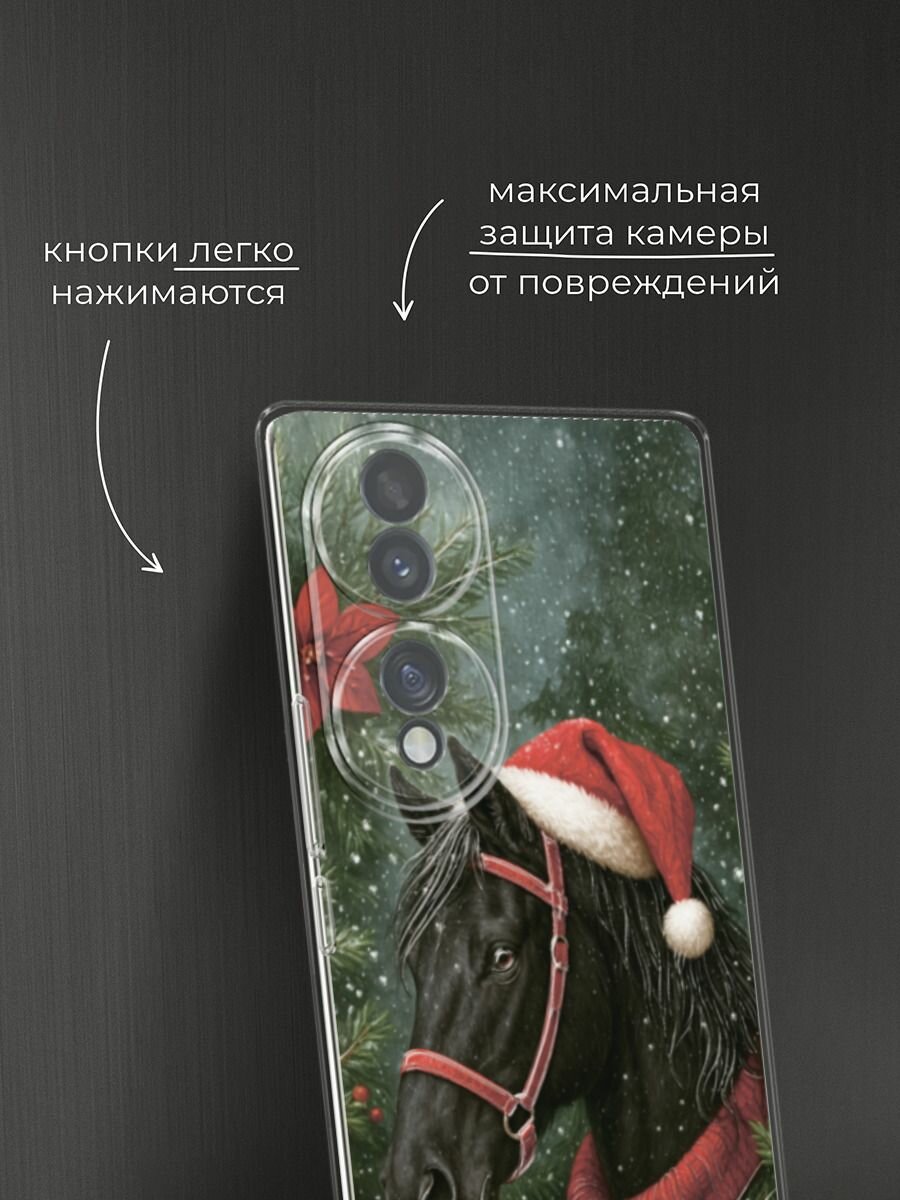 Чехол на Honor 70 / Хонор 70 с принтом "Черный сказочный конь 2" — фото 1