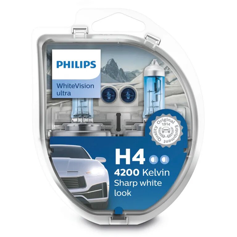Лампа галоген 12V H4 60/55W P43T Philips WhiteVision Ultra +60% 12342WVUSM