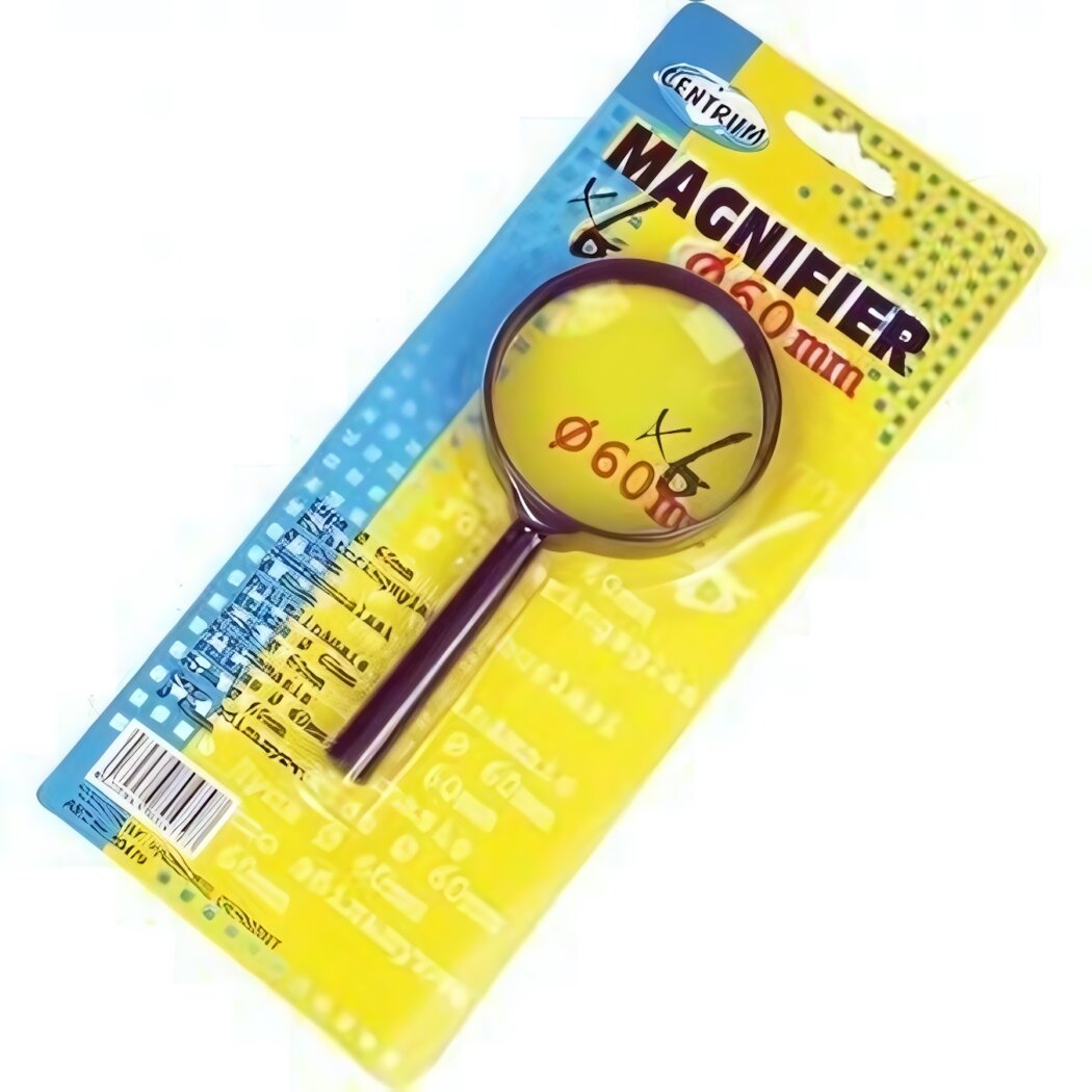 Лупа 60 мм, 6‑кратное увеличение, бордовый/темно‑красный, пластик, эргономичная рукоять, подвеска на крючок