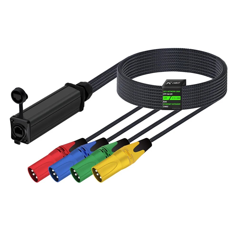 STP RJ45 на 4-канальный 3-контактный XLR Ethernet удлинитель U2005 0.15M, 4M-MIX-CAT5-BK