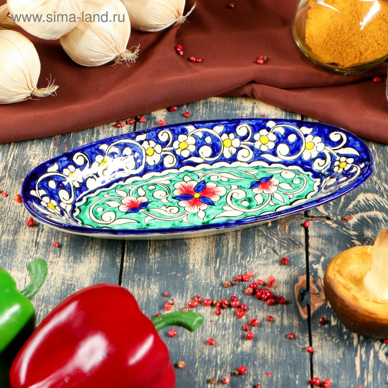 Селёдочница узбекская Риштанская Керамика, 24 см, синяя, микс