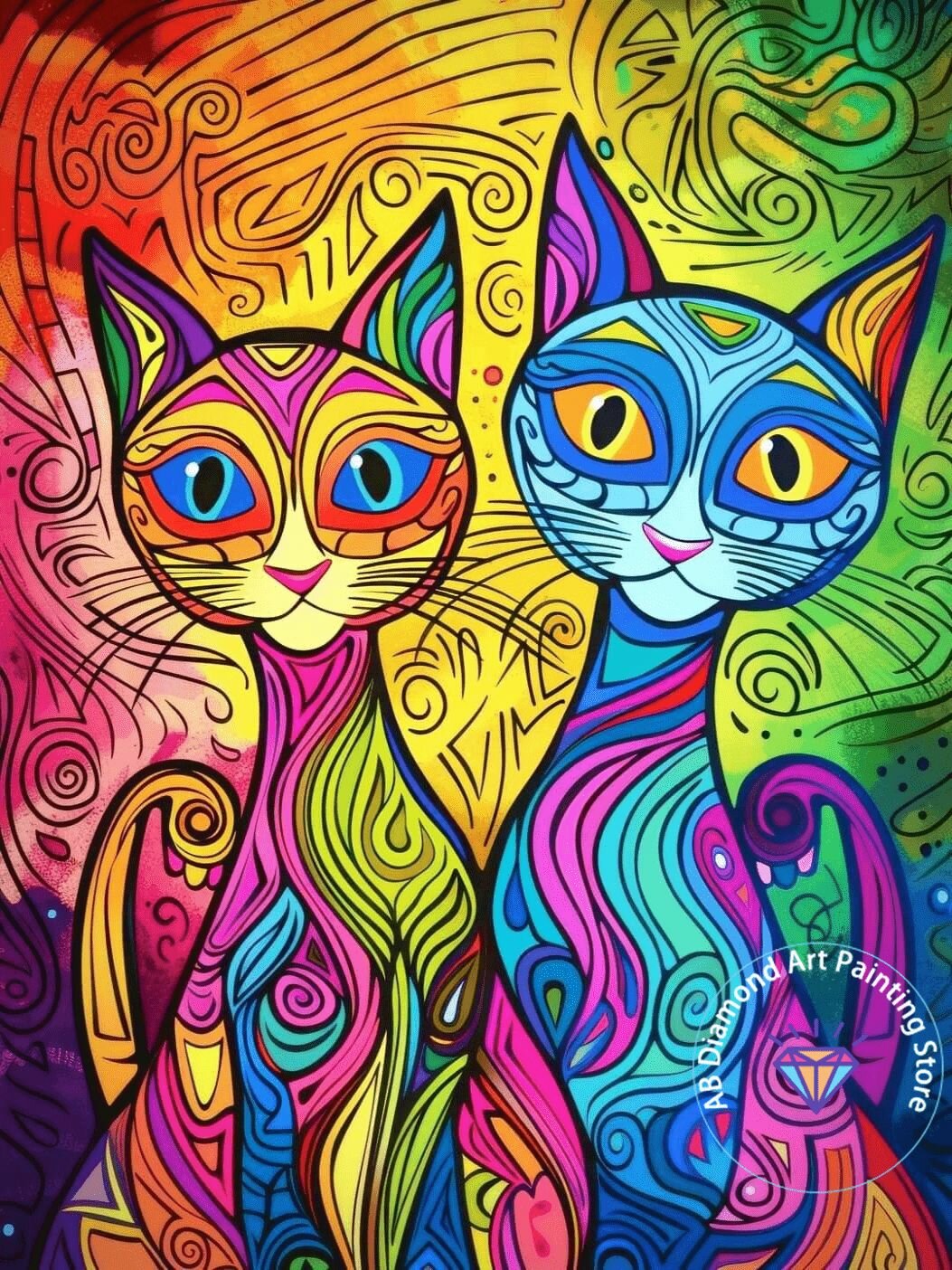 Набор для самостоятельной вышивки алмазами 5DКрасочный рисунок с кошкой - круглая алмазная мозаика размером 40x50 см для украшения стен дома,40X50CM, белый