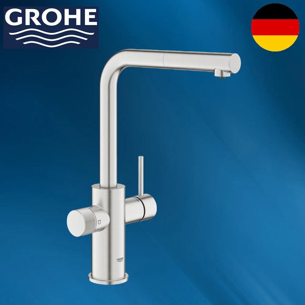 30590DC0 GROHE Blue Pure Minta Смеситель для кухни с функцией фильтрации воды, выдвижной излив