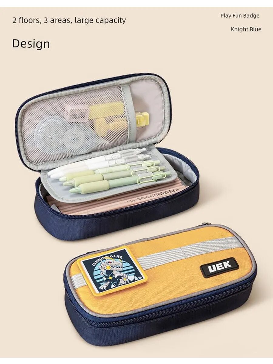 Пенал UEK Рыцарь, синий, Play Fun Badge, для школы