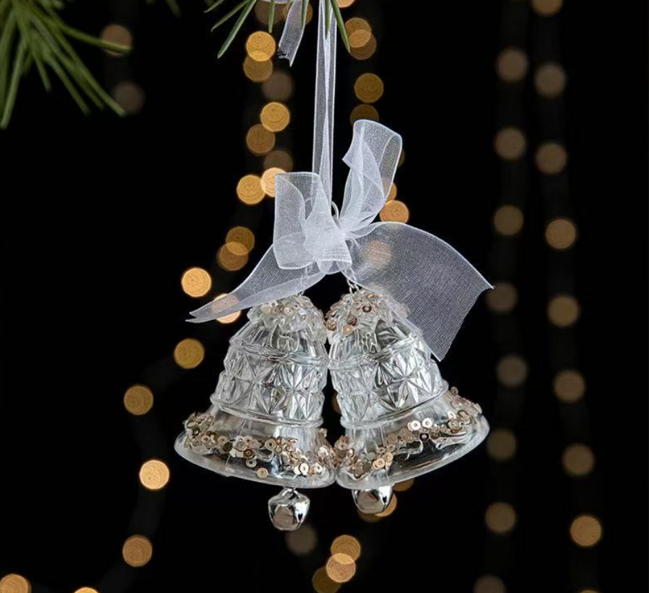 Рождественское украшение: красочный прозрачный акриловый кулон в форме снежинки-колокольчика, подвеска для украшения