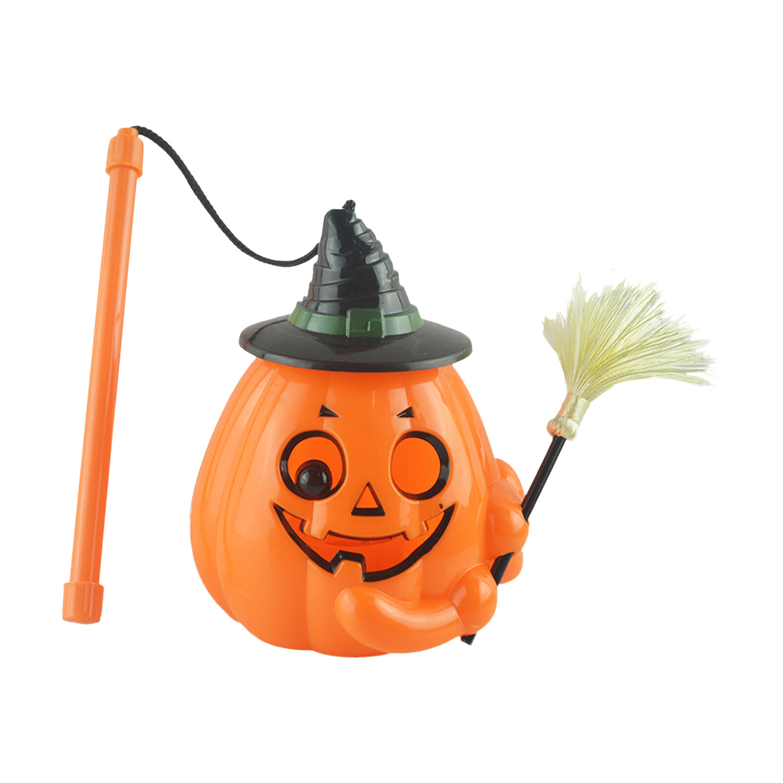 Переносной светодиодный звуковой тыква с метлой Halloween Pumpkin Light лампа на батарейках для вечеринок Хэллоуин, бара, уличного сада, декор, оранжевый цвет, пластик, электронные компоненты, форма тыква, дизайн свечение и звук, источник питания