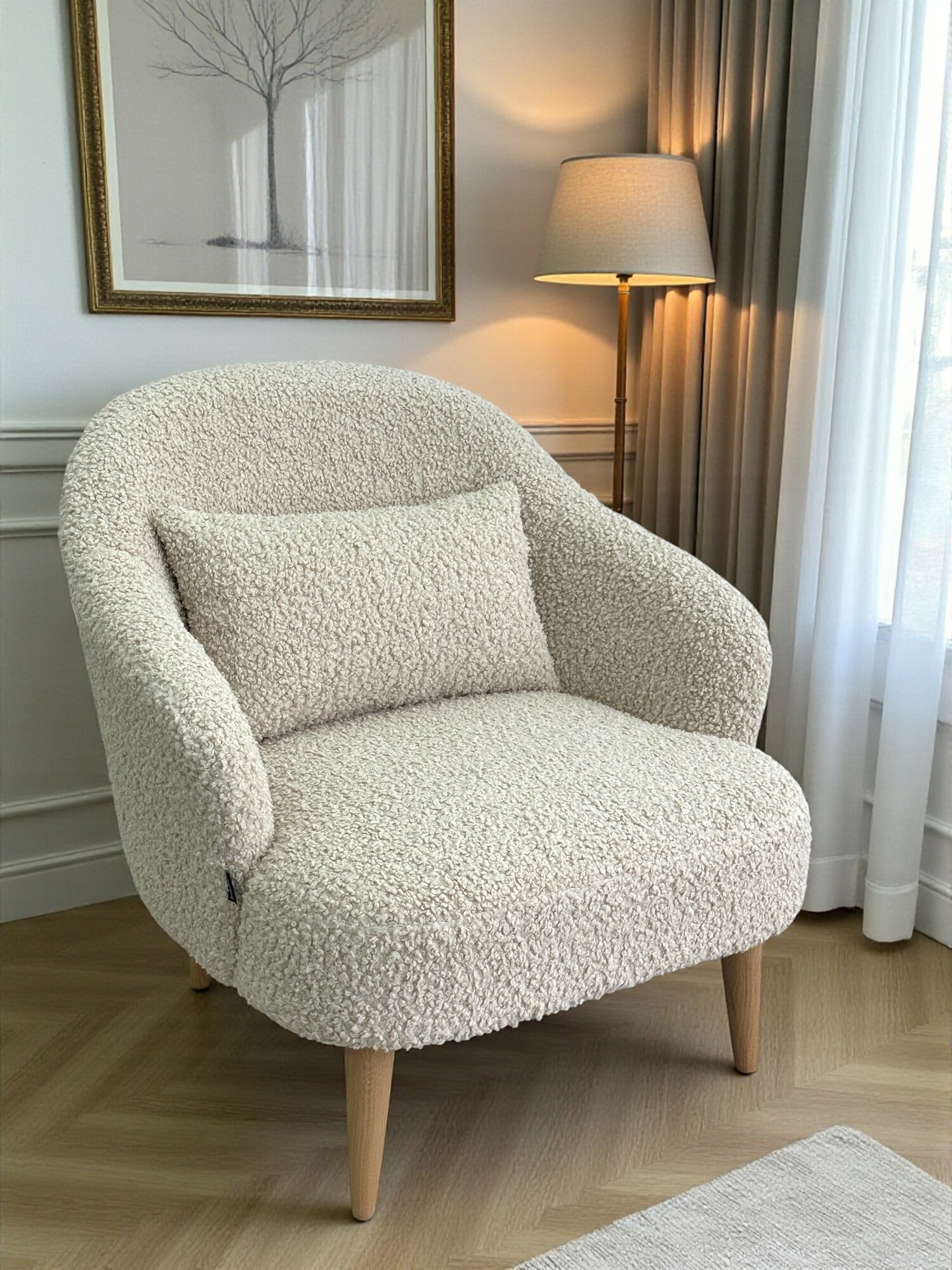 Кресло Унно Для дома и отдыха, классическое кресло, бежевый барашек