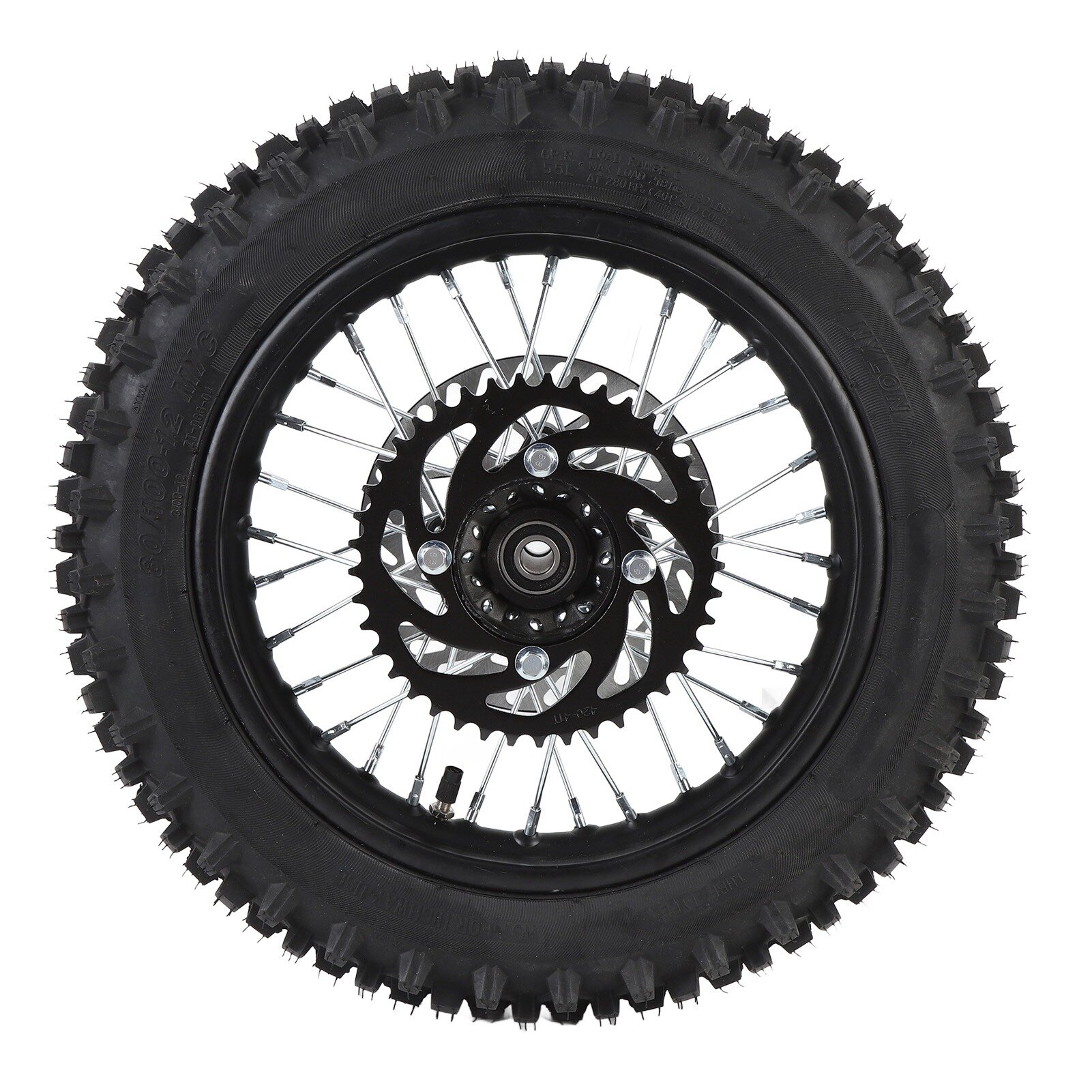 Сборка заднего колеса 12in с шиной 80/100-12, звездой 41T, ротором для питбайка