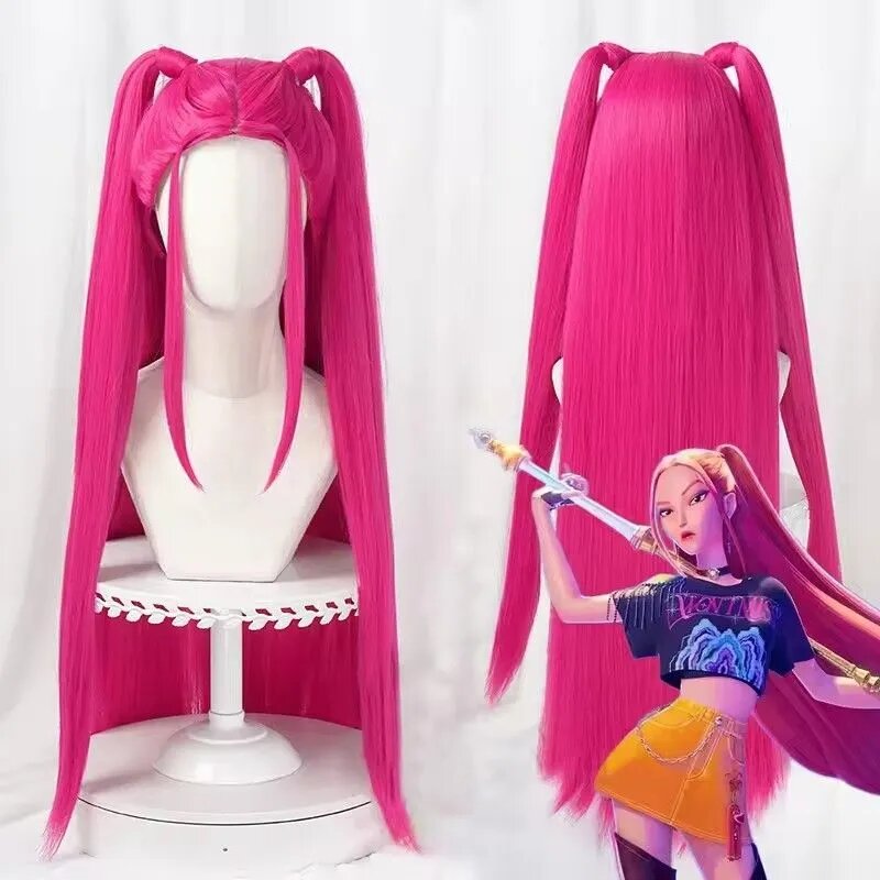 Парик аниме косплей Охотники на демонов кпоп розовый длинный для косплея