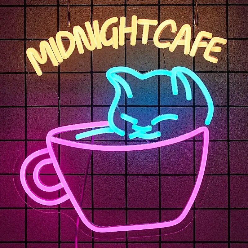 Полуночные неоновые стены XM для кафе, украшенные регулируемой яркостью, неоновые вывески для кофейни, пекарни, десертов, баров, ресторанов