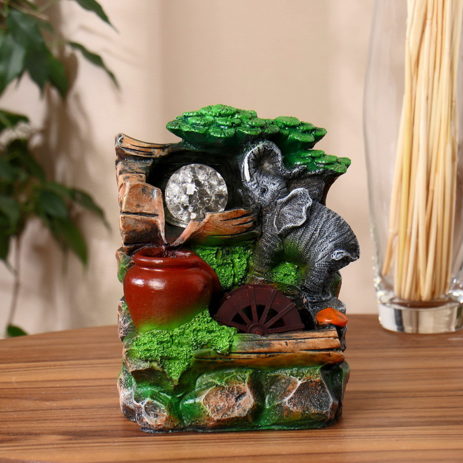 Фонтан настольный "Слоник с кувшином", 10x13x18 см, с подсветкой