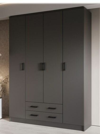 Шкаф распашной Квадро Графит ЛДСП с полками, ящиками, штангой, для спальни, гостиной 1600х2200х497 мебельный РАЙ