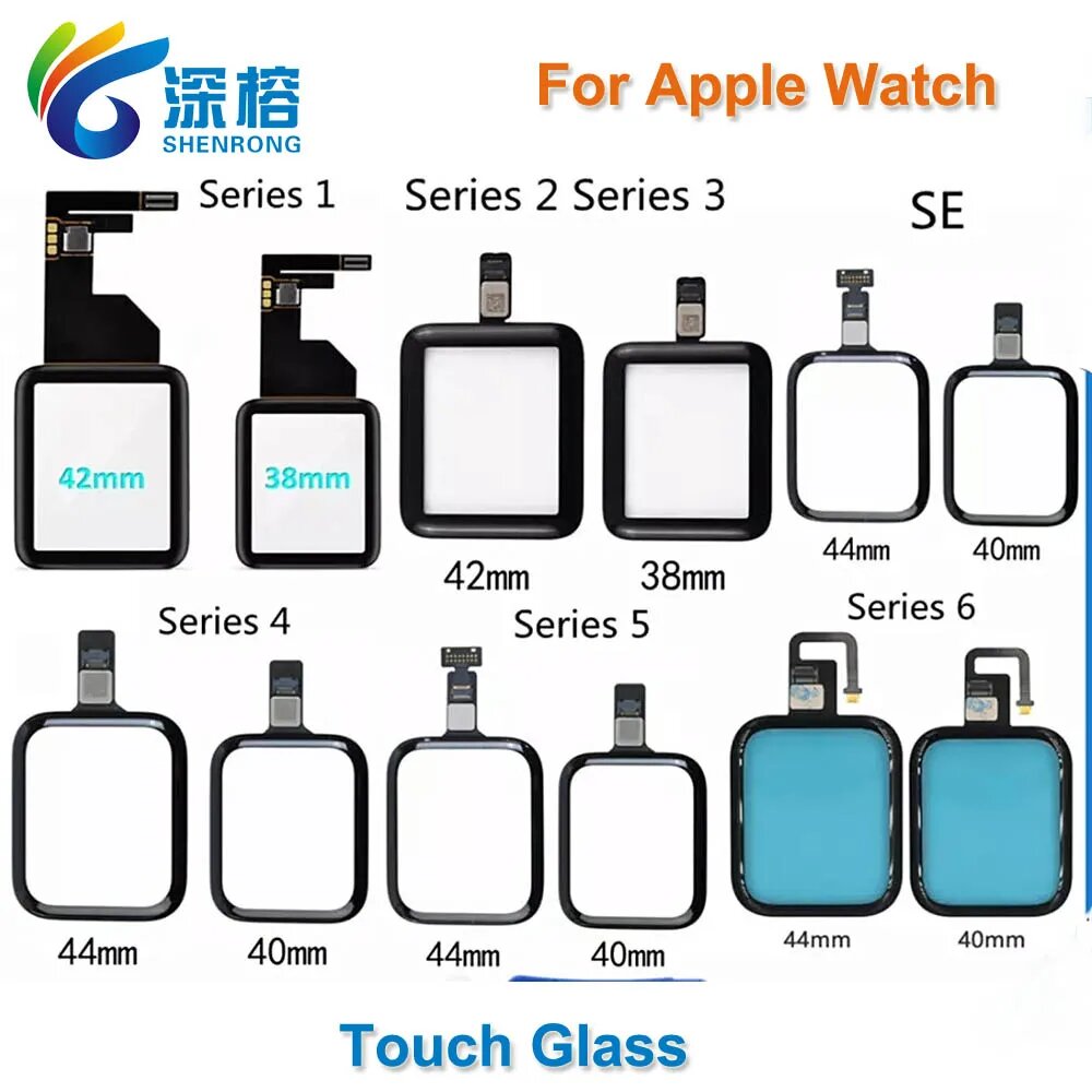 Сенсорный экран дигитайзер стеклянная панель объектива с OCA для Apple Watch серии S1 S2 S3 S4 S5 S6 SE 38 мм 42 мм 40 мм 44 мм ЖК-дисплей спереди S3 42MM