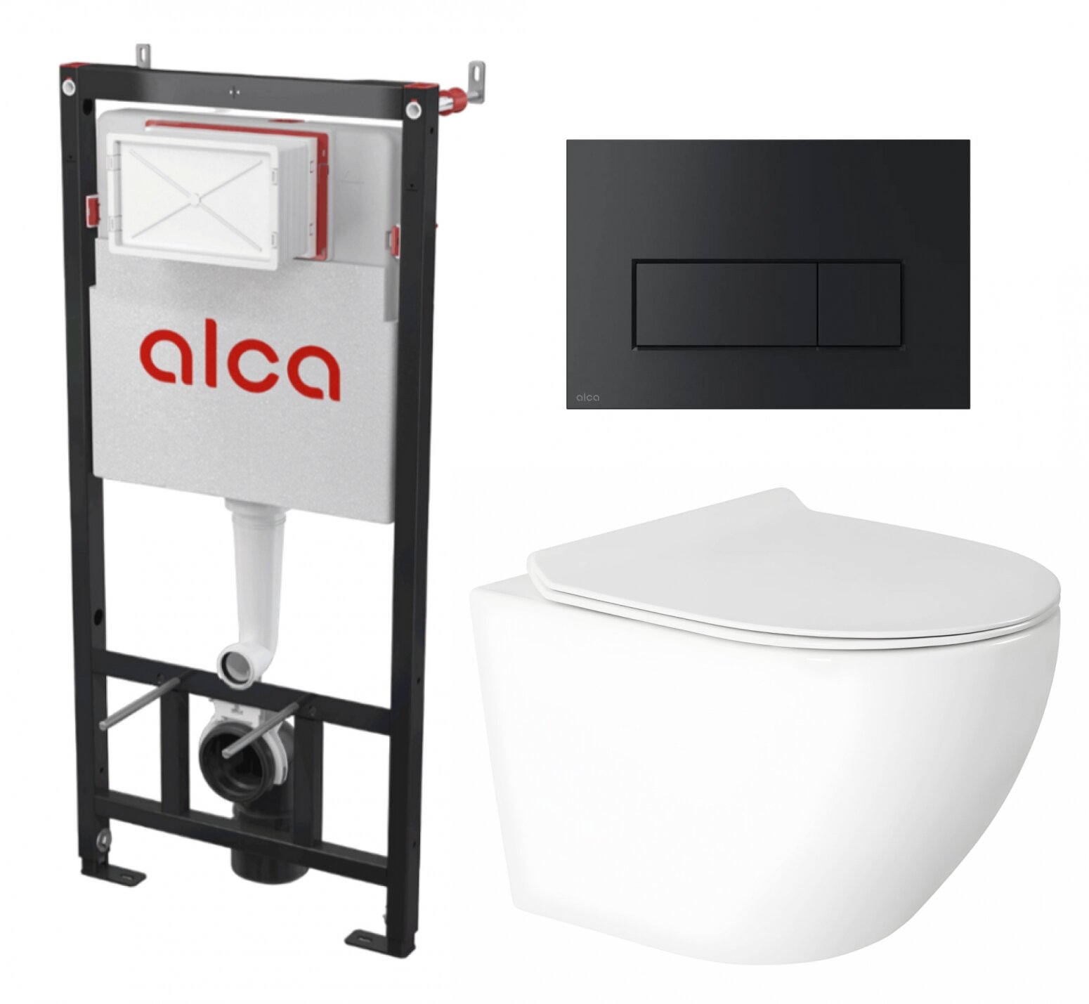 Комплект 3 в 1 инсталляция AlcaPlast + Унитаз подвесной Enio Indigo EN2870533 + кнопка черная