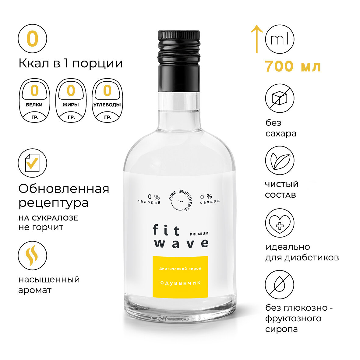 Сироп диетический без сахара низкокалорийный FitWave Одуванчик 700 мл. для кофе