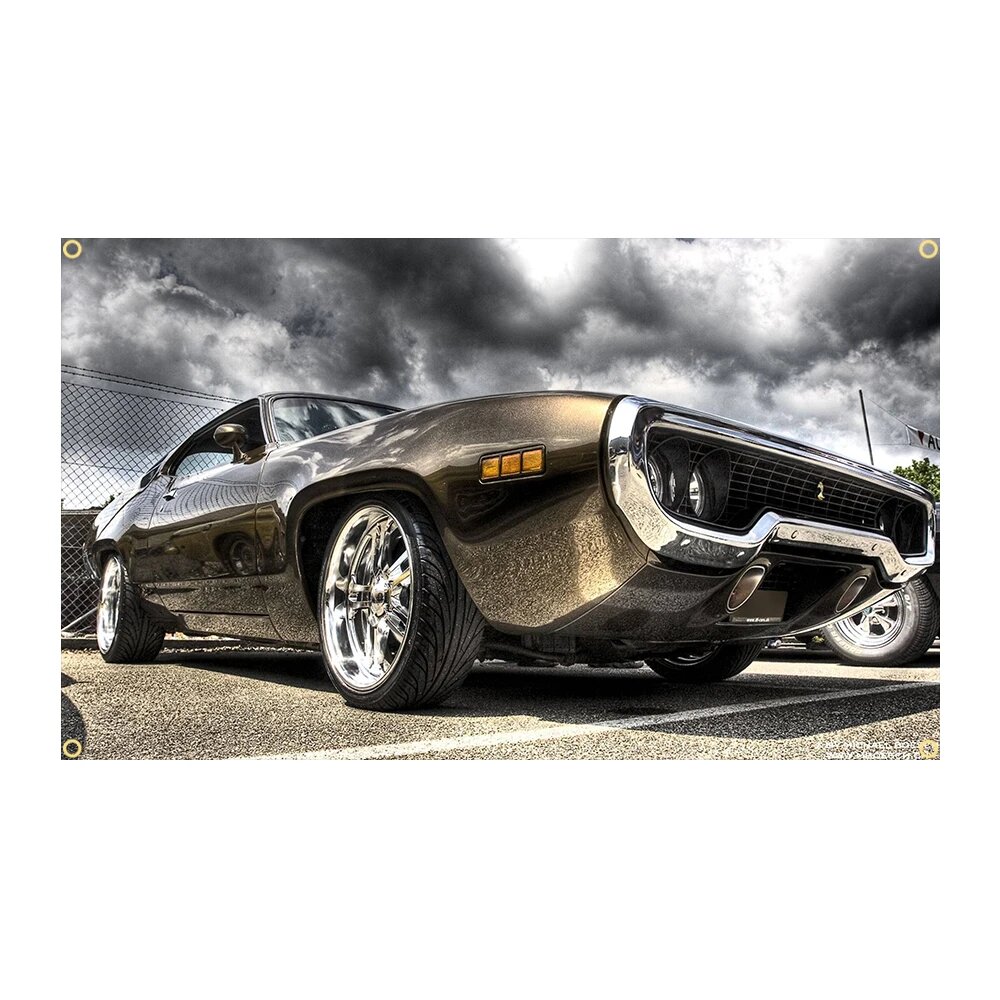 Ретро американский мышечный гоночный автомобиль флаг из Черный, 120 x 180cm, 4 holes in 4 corners