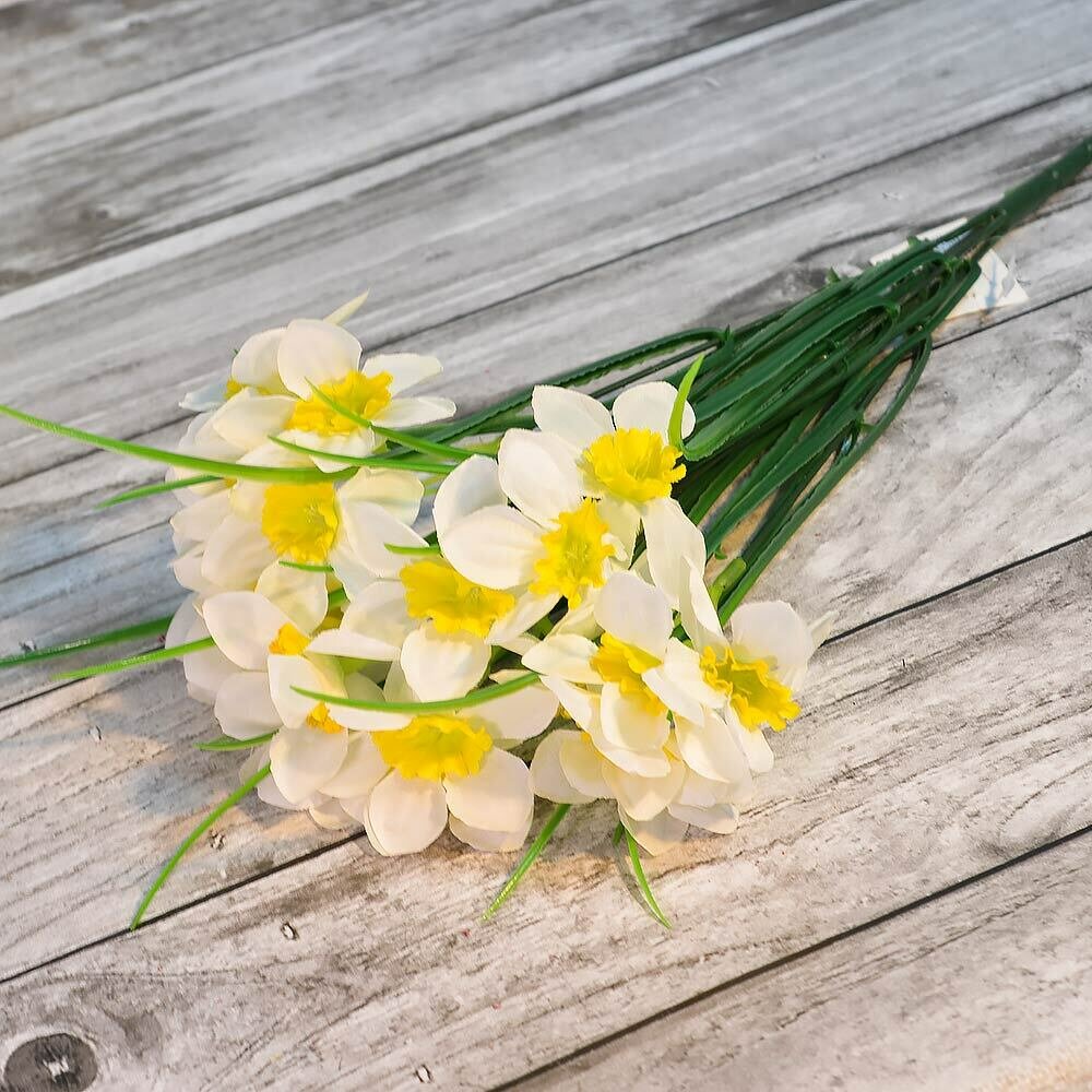 Цветы искусственные «Нарцисс» букет 39см, белые с желтыми центрами, для декора и подарка