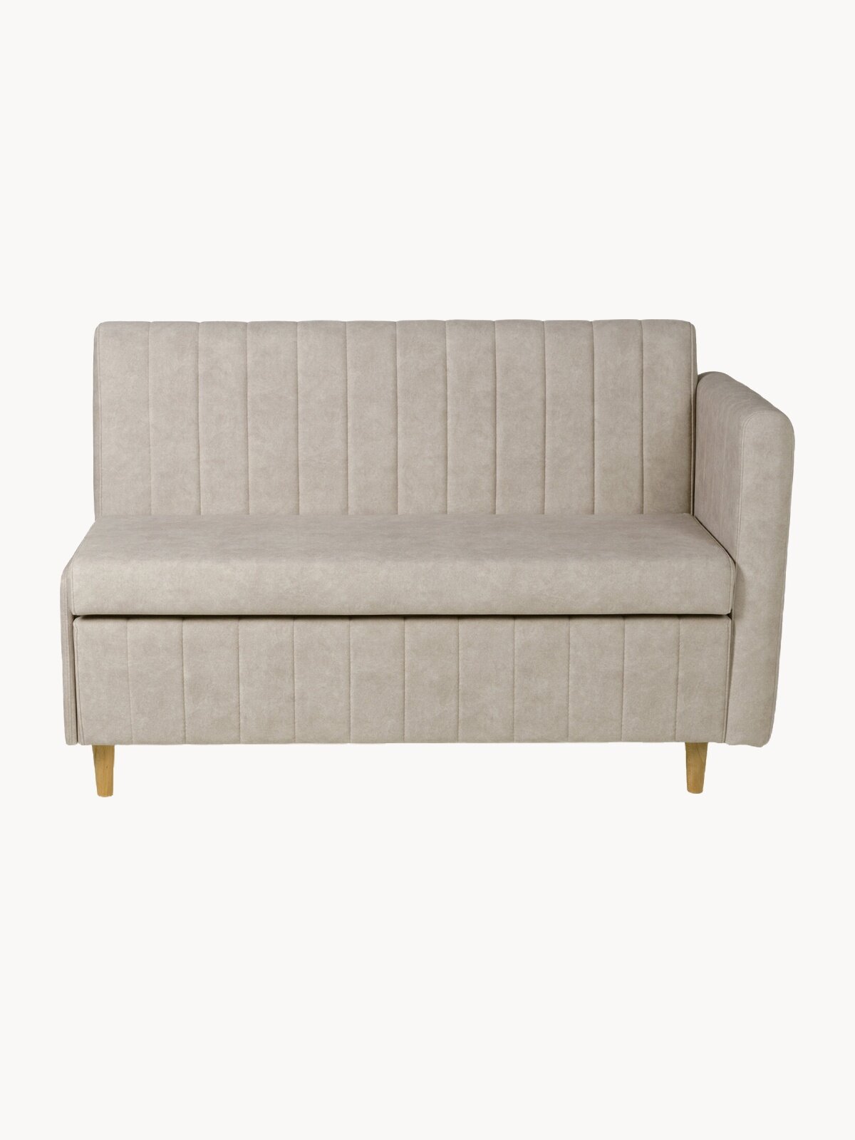 Диван на кухню маленький прямой, с ящиком, Ника, деревянные ножки, подлокотник 133х60х84 (ДхГхВ)