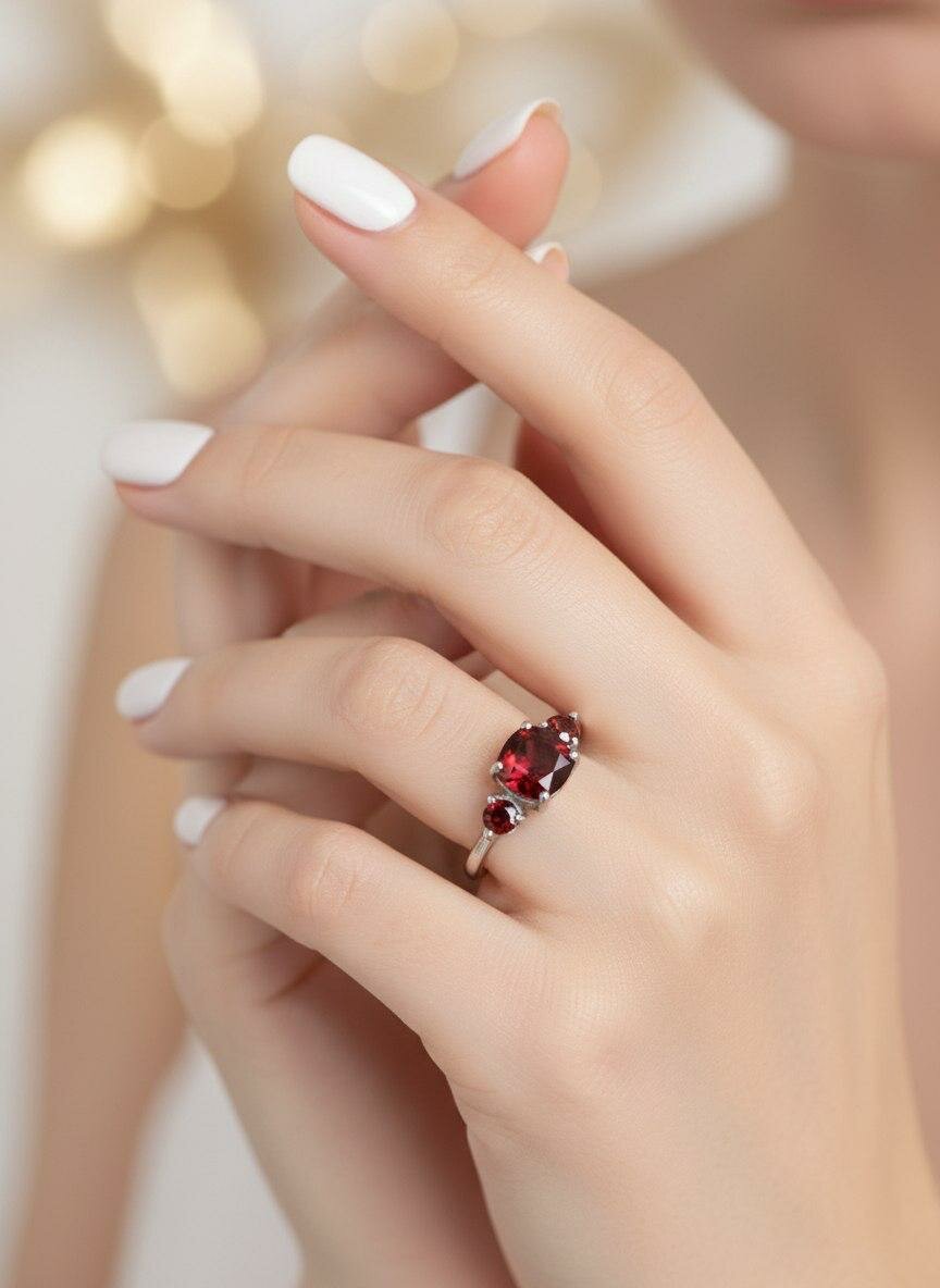 Кольцо дорожка, тонкое, серебро, 925 проба, родирование, гранат