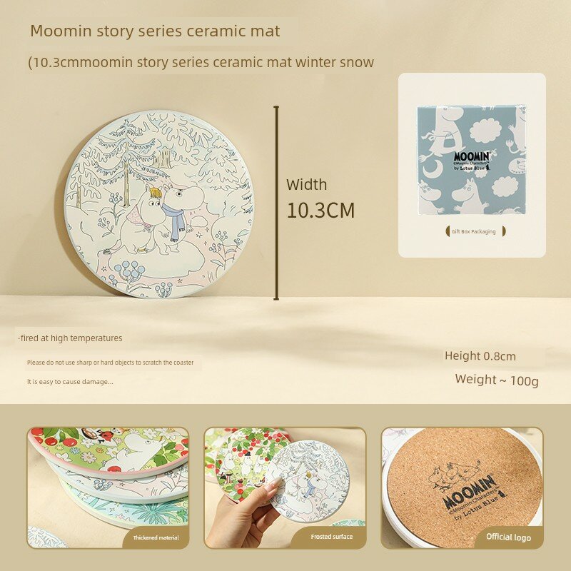 Керамический подстаканник Moomin Story Series со снежным рисунком, 10,3 см диаметр, термостойкий для чая и кофе, зимняя