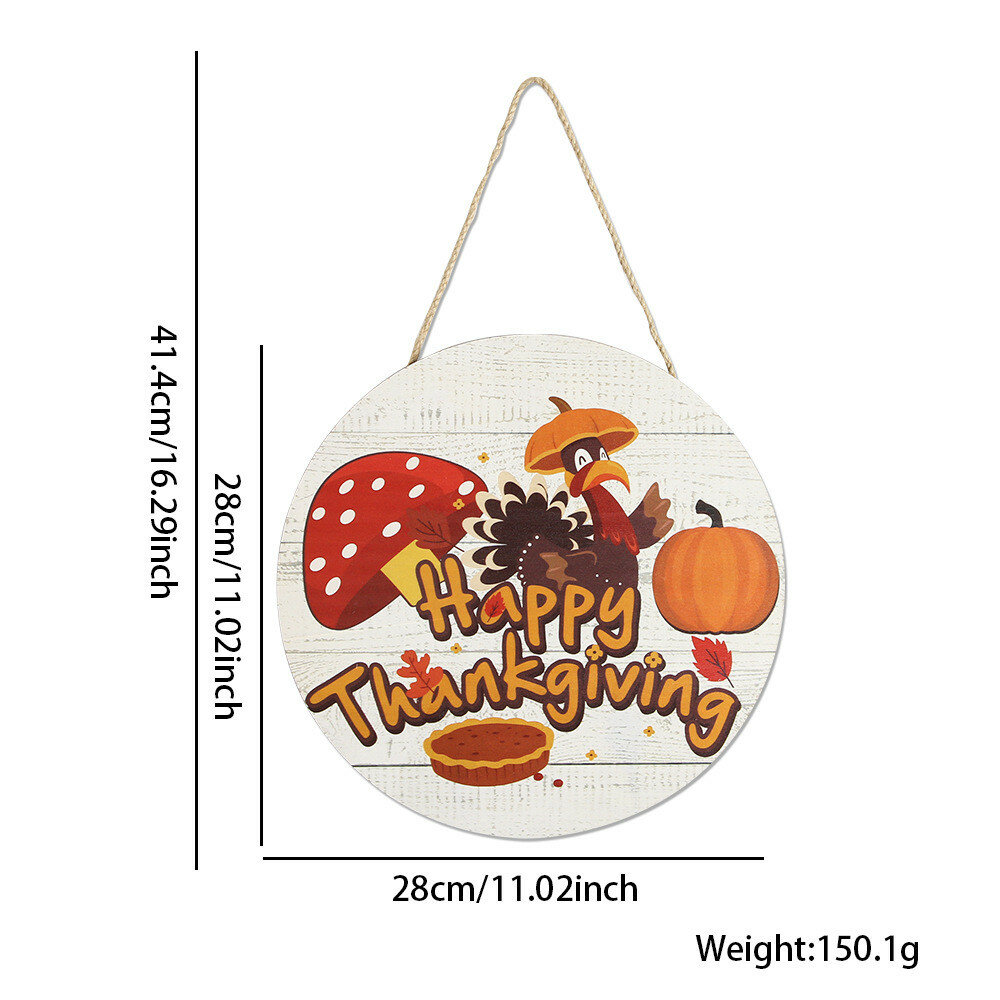 Яркий деревянный дверной украшение на День благодарения для осеннего декора с симпатичными дизайнами индейки и листьев, грибами и