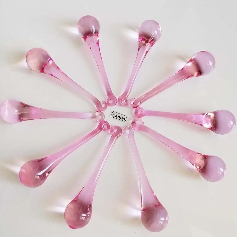 10 шт. 20x80 мм розовые капли дождя хрустальная люстра часть лампы стеклянные подвесные подвески из бисера аксессуары для штор подвесная вечеринка дома DIY