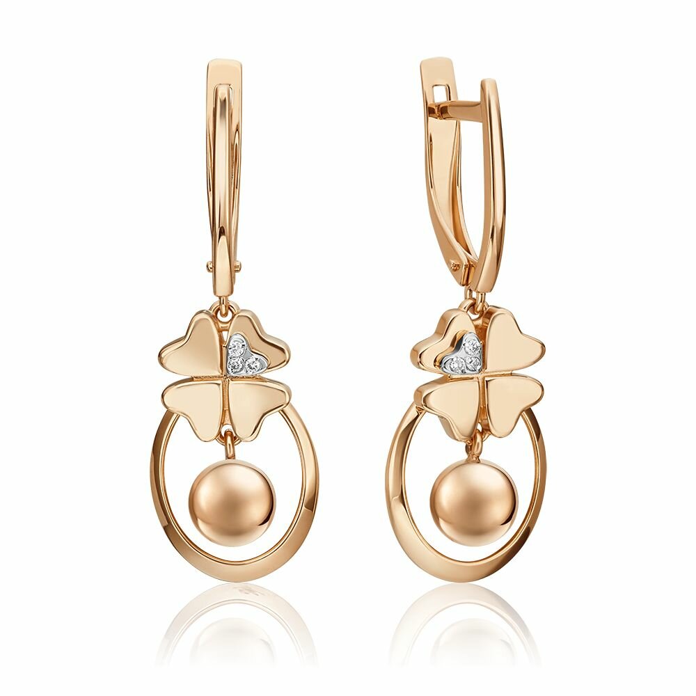 Серьги, комбинированное золото, 585 проба, родирование, бриллиант