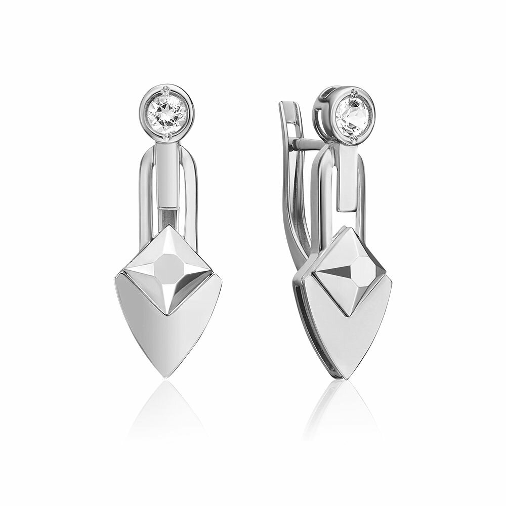 Серьги, белое золото, 585 проба, родирование, топаз