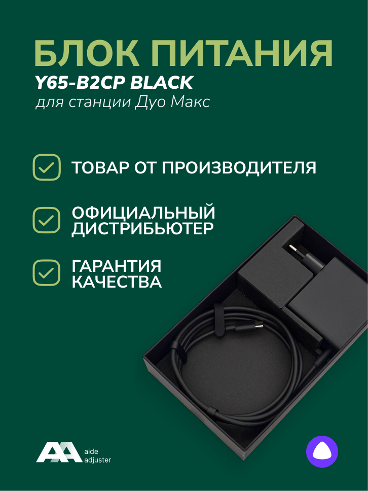 Блок питания Яндекс Y65-B2CP, для Яндекса Станции ДуоМакс, черный, кабель 1,85 м