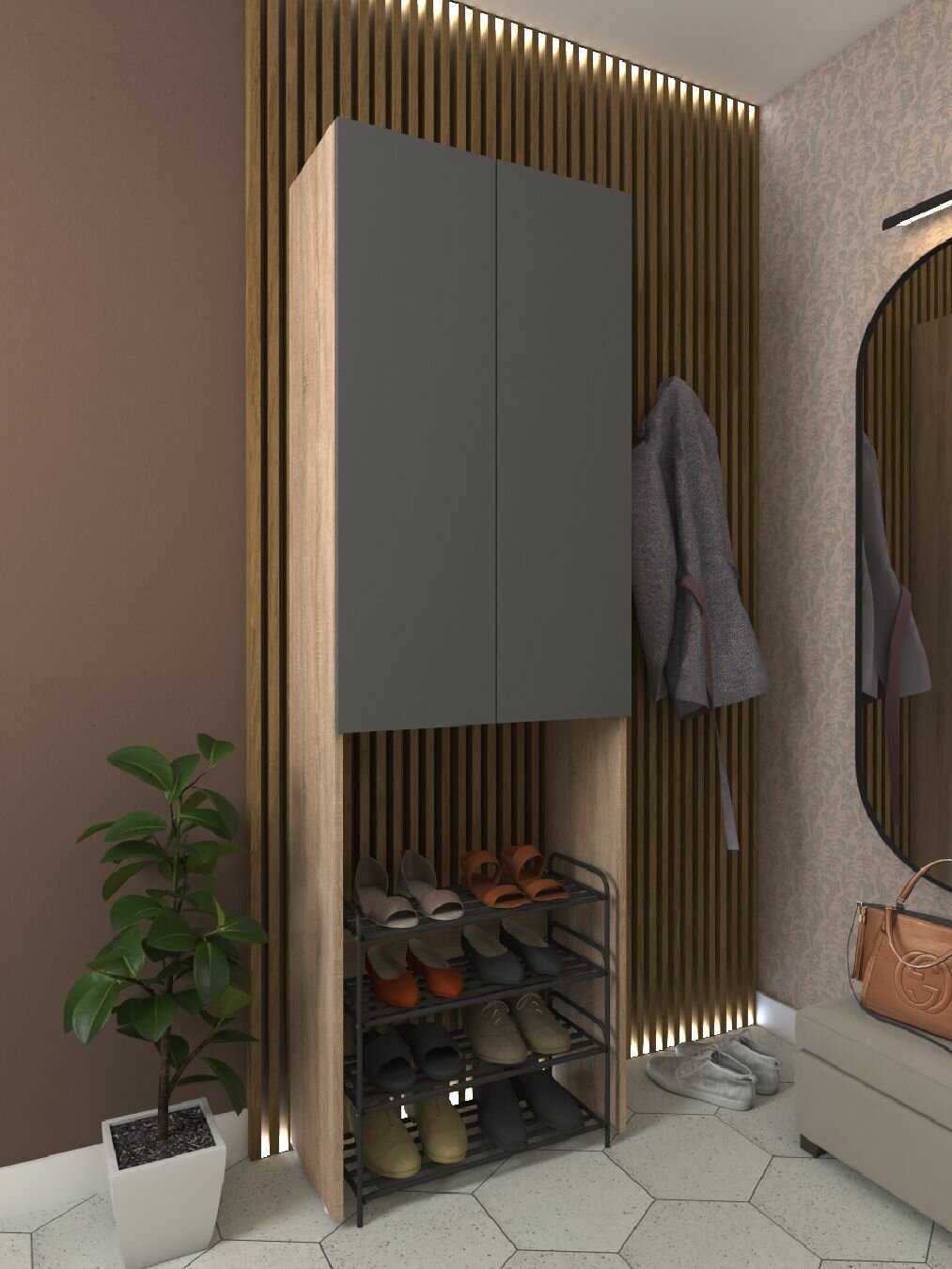 Шкаф в прихожую закрытый Дуб-Графит