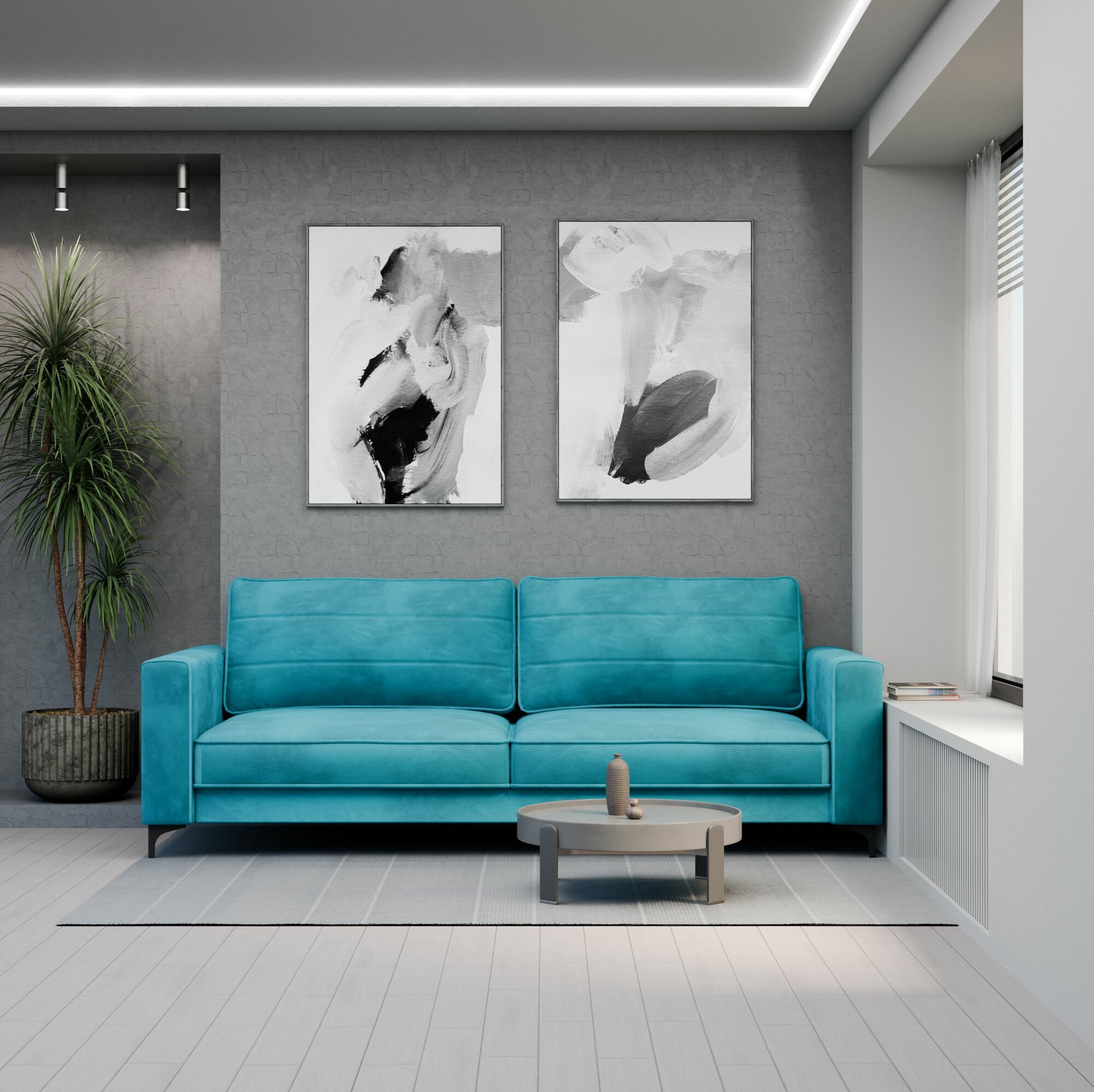 Диван для дома прямой без механизма Леон БД 2200х970х850мм, ткань Candy 17