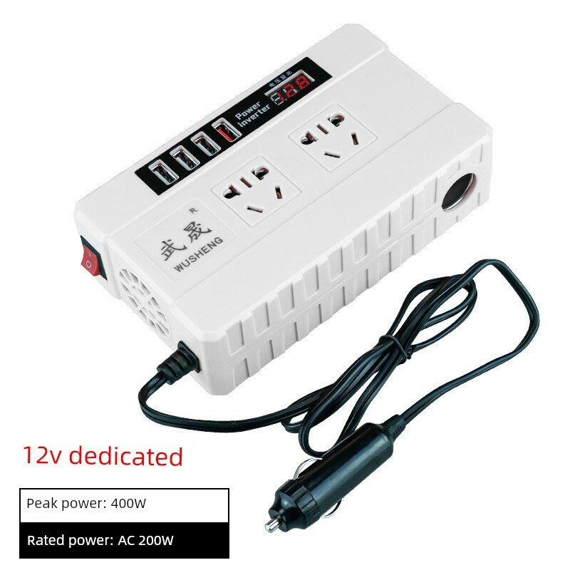 200 Вт автомобильный инвертор для 12В транспортных средств с 4 USB портами, 2 круглыми разъемами и быстрой зарядкой